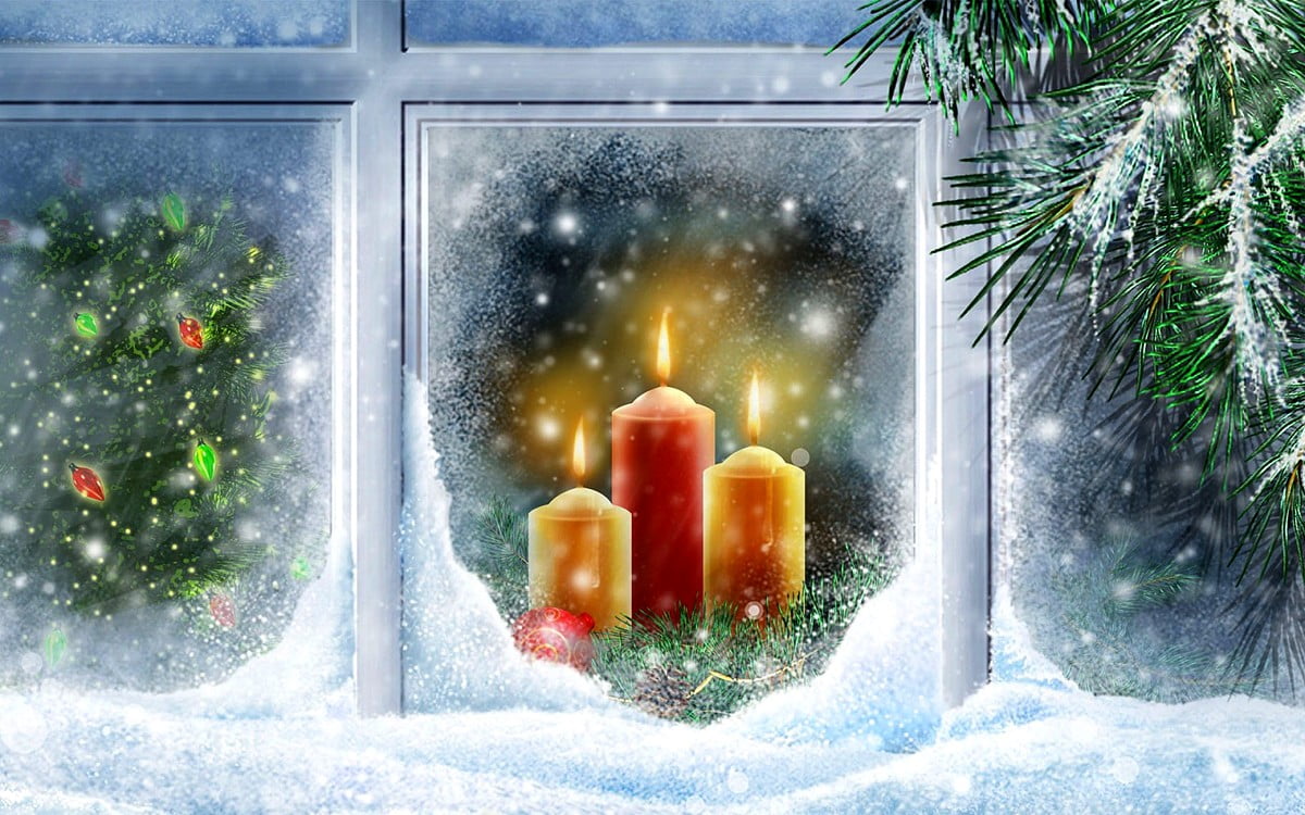 Plano de fundo para celular Feliz Natal, Vela, Inverno | Baixar Grátis